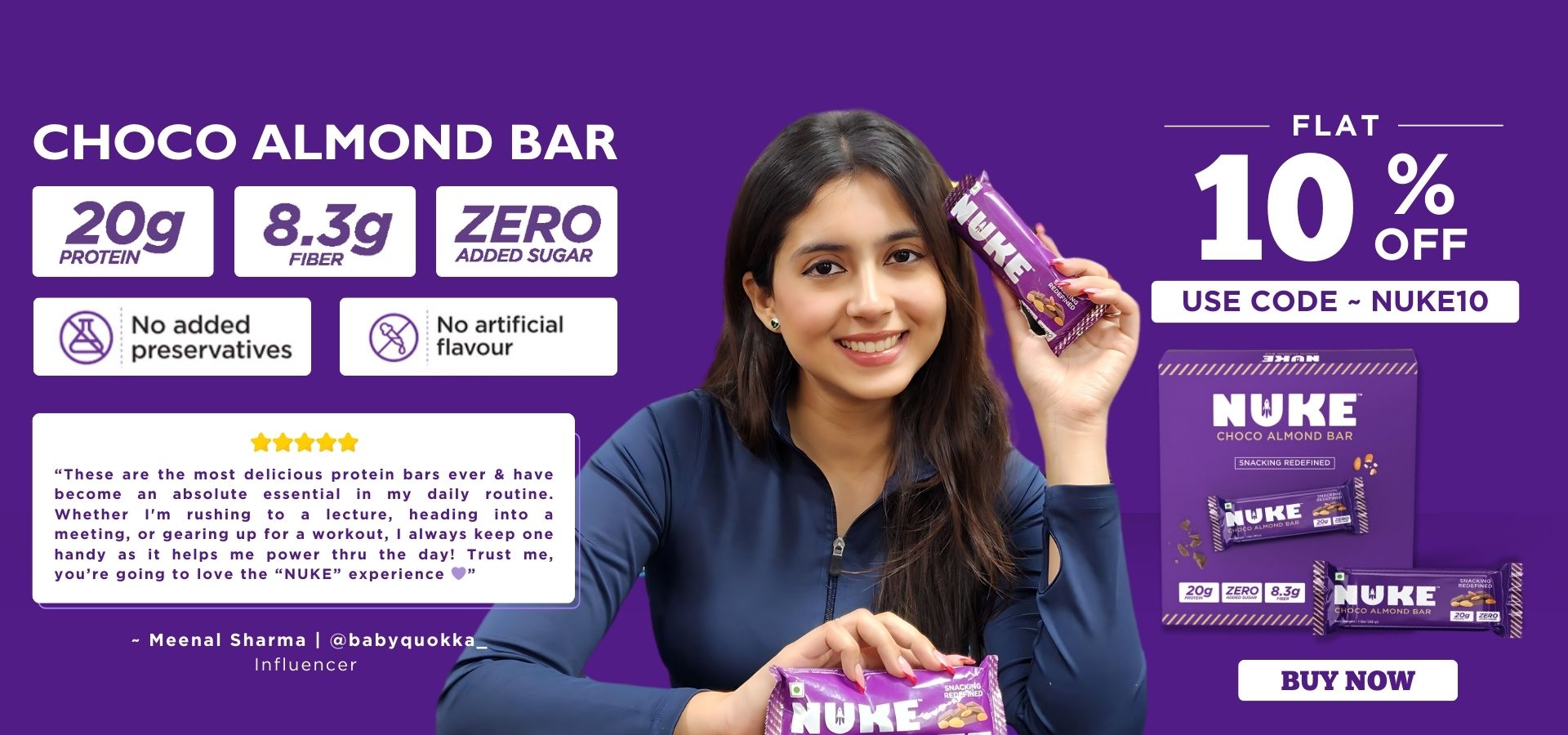 NUKE Choco Almond Bars - 20g Protein, 8.3g Fiber, Zero Added Sugar